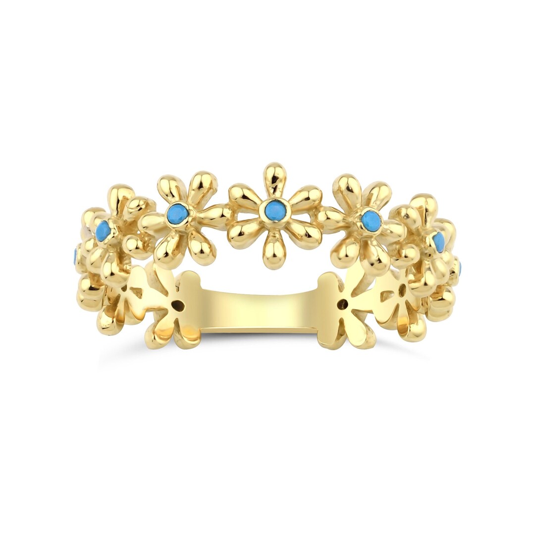 Daisy Ring W/turquoise Natural Stone | 14k Gold, Stackable Stone Rings ...