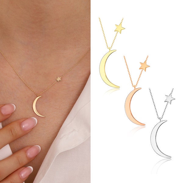 Half Moon And Star Gold Pendant Etsy