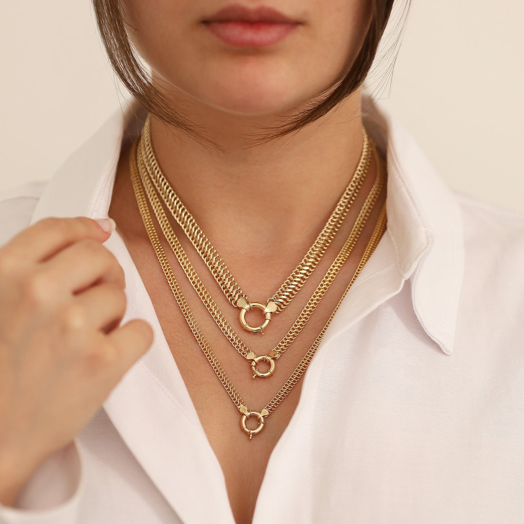 14k Gold Vienna Chain Necklace | Double Curb Sailor Lock Heavy Link ...