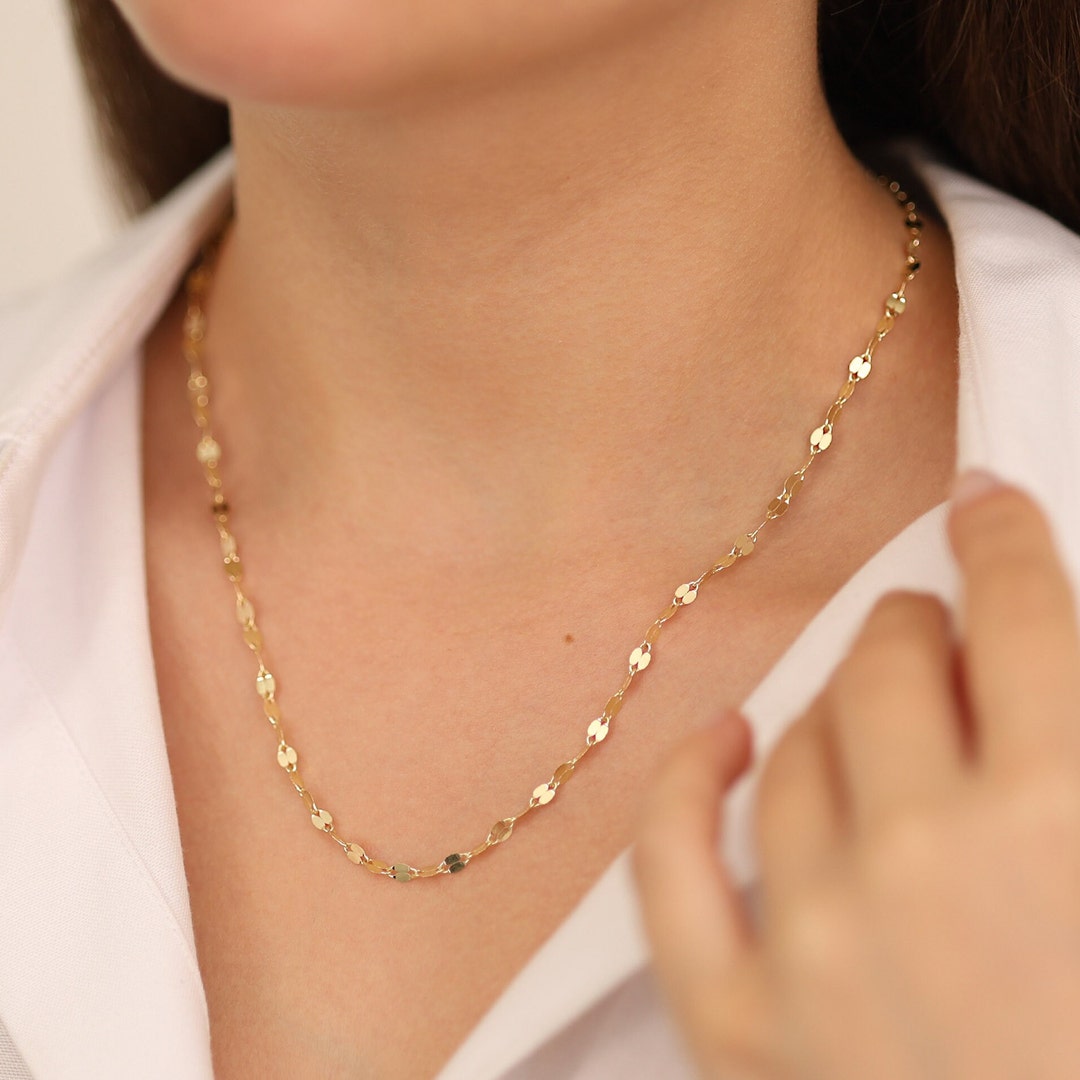 Sequin Mirror Chain Necklace 14k Gold Boomerang Chain Necklace, Dainty ...