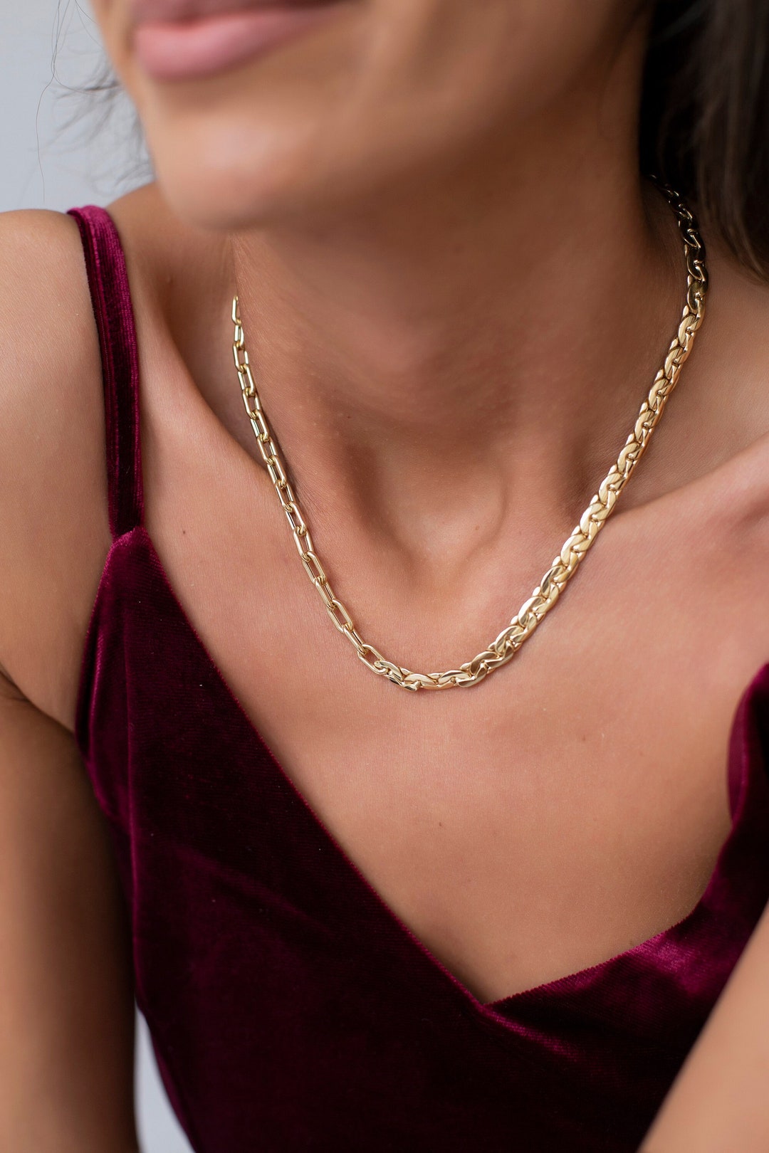 14k Gold Virola Paperclip Chain Necklace | Thick Mariner Double Link - Etsy