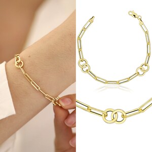 14k Gold Paperclip and Round Link Chain Bracelet Paperclip Chain With ...