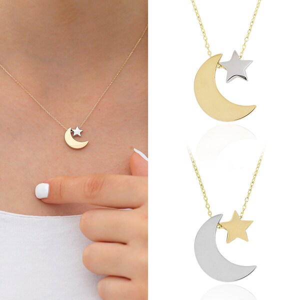 Moon and Star Necklace - Etsy