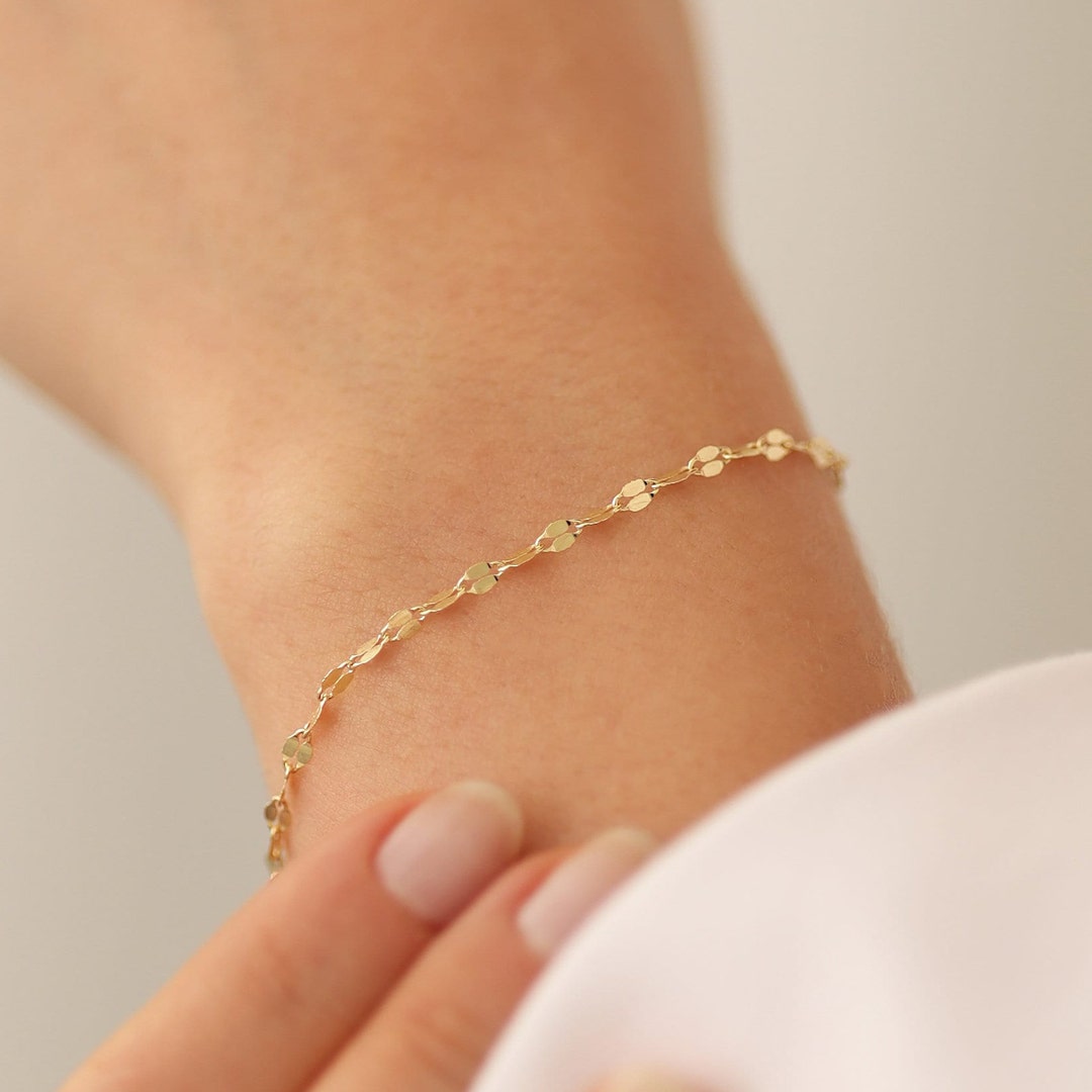 Sequin Mirror Chain Bracelet | 14k Gold Boomerang Chain Bracelet, Thin ...