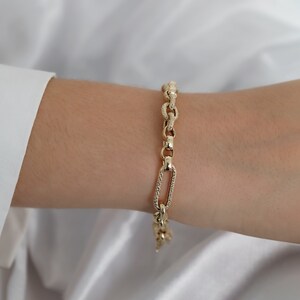 14k Gold Dorica Link Bracelet | Sparkle Trombone Chain Lux Jewelry - Etsy