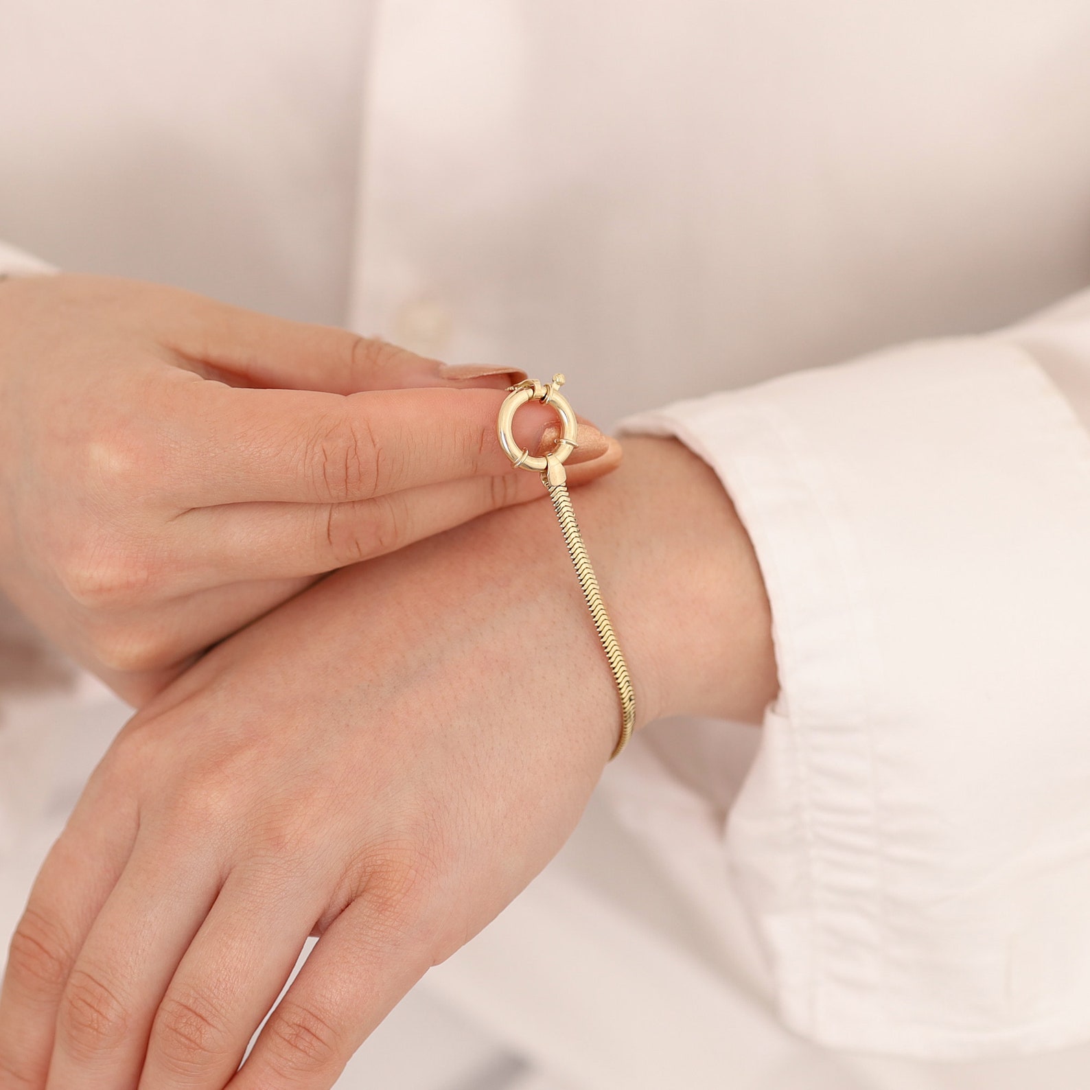 14k Gold Sailor Lock Snake Bracelet | Italian Chain Layering, Dainty ...