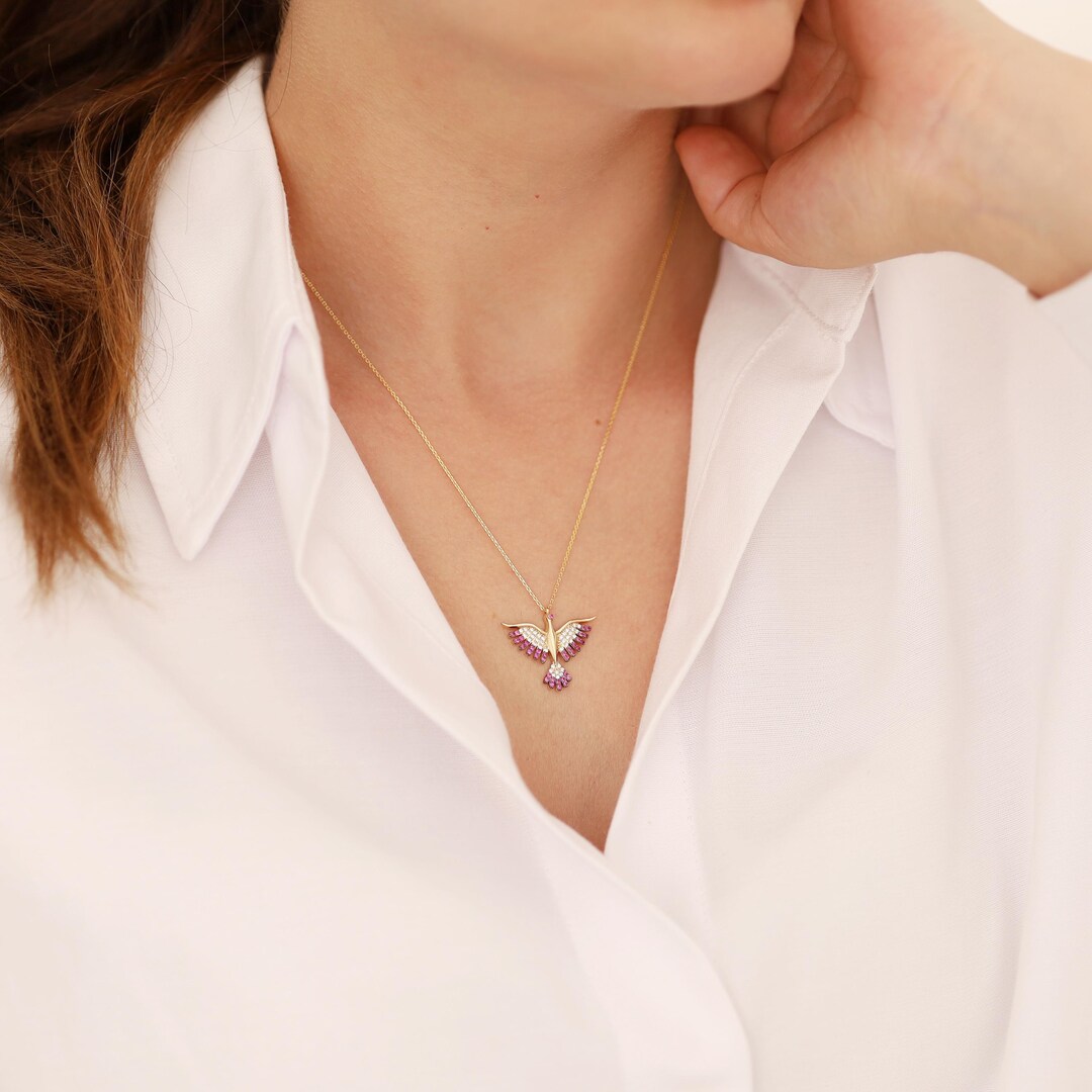 14k Gold Blue Turquoise Firebird Necklace | Phoenix Simurgh Pendant - Etsy
