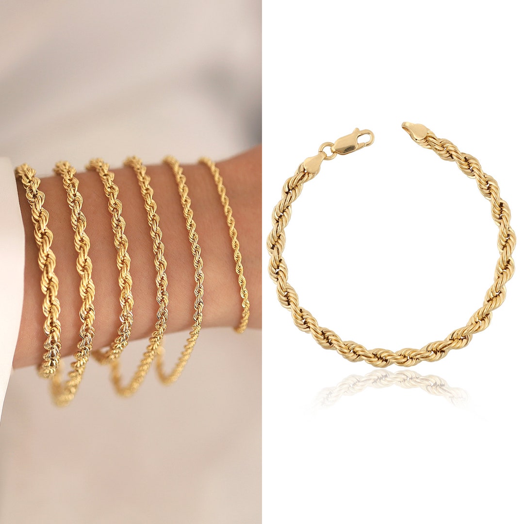 14k Gold 5mm Rope Chain Bracelet | Thin Twisted Chain Bracelet, Dainty ...