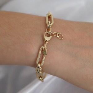 14k Gold Dorica Link Bracelet | Sparkle Trombone Chain Lux Jewelry - Etsy