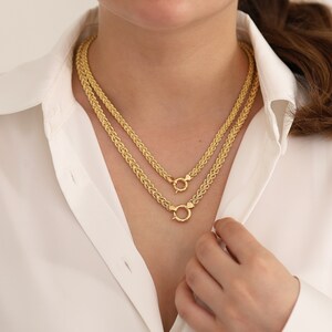 14k Gold Rope Chain Necklace | Sailor Lock Clasp, Reversible Straw Mesh ...