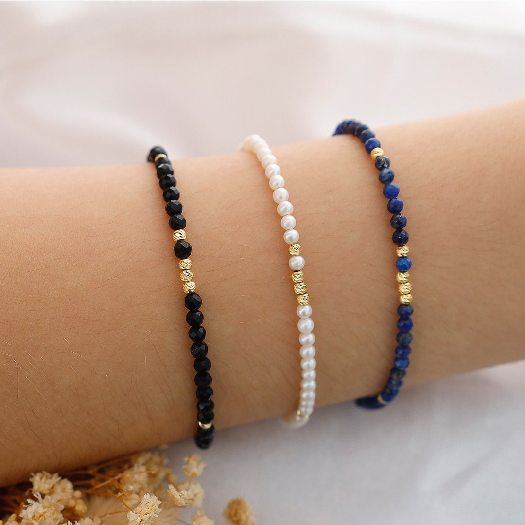 14k Gold White Pearl Bracelet With Dorica Beads | Dainty Stacking ...
