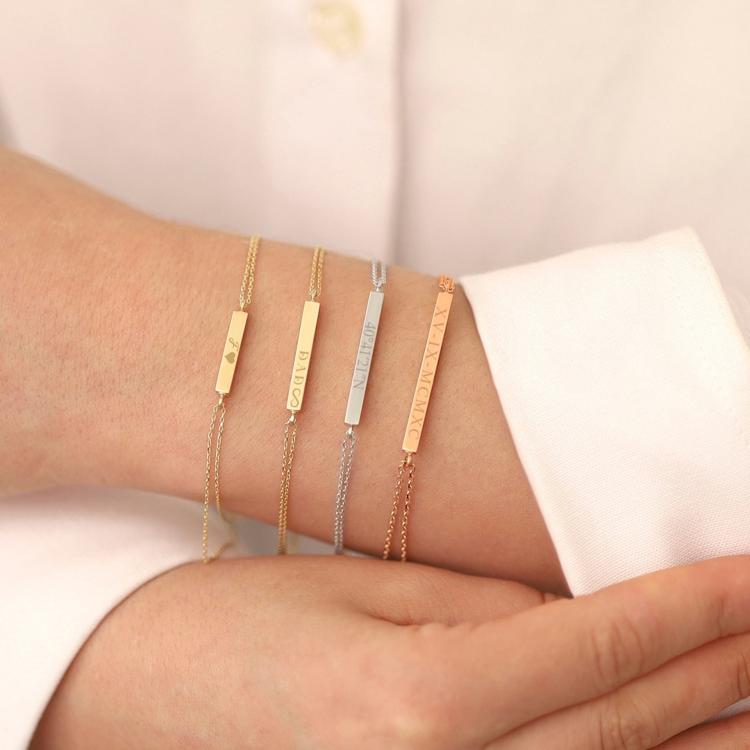 14k Gold Bar Urn Bracelet | Custom Ash Holder With Engraved Name Date ...