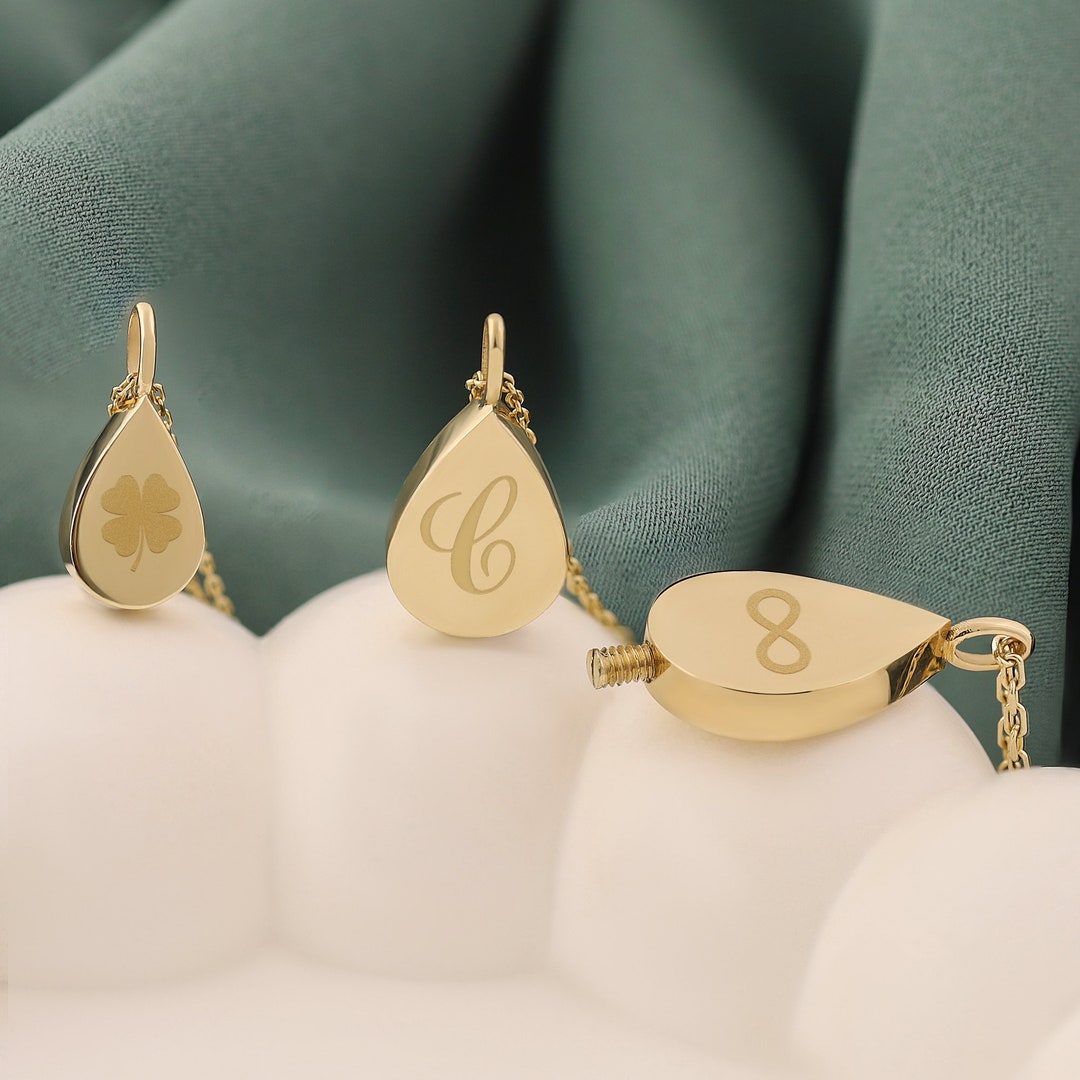 Personalized Ash Holder Teardrop Necklace | 14k / 10k Gold Drop Urn ...