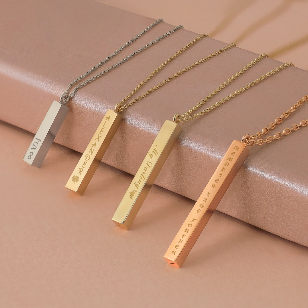 14k Gold Bar Urn Necklace | Vertical 3D Cremation Ash Memorial Pendant ...
