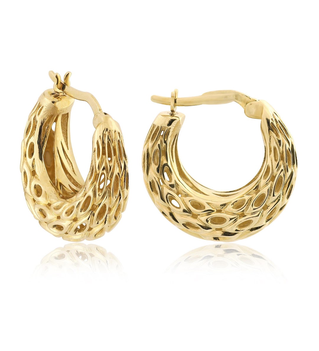 14k Gold Perforated Hoop Earrings | Tapered Porous Wide Statement ...