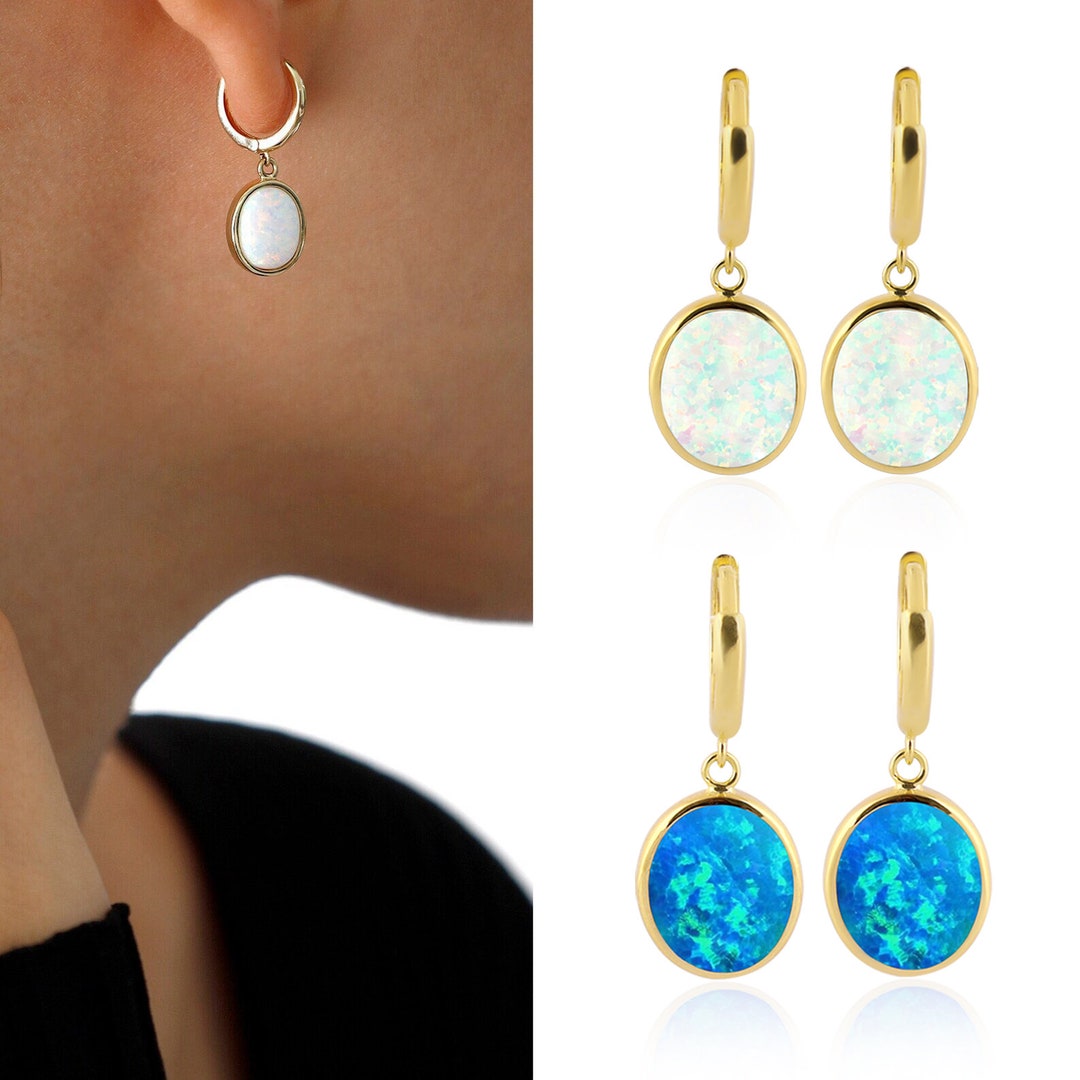 14K Gold White Opal Earrings | October Birthstone Jewelry, Stunning ...