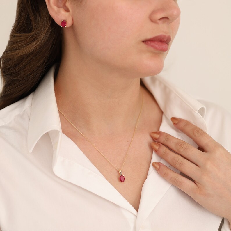 14k Gold Ruby Stud Earrings | Red Gemstone Leo Birthstone Minimalist ...
