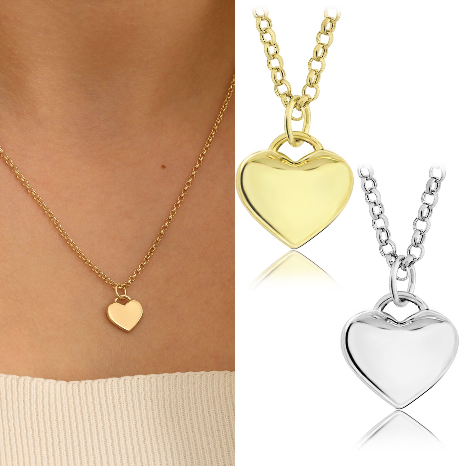 14k Gold Flat Heart Necklace | Rolo Chain Dainty Layering Pendant ...