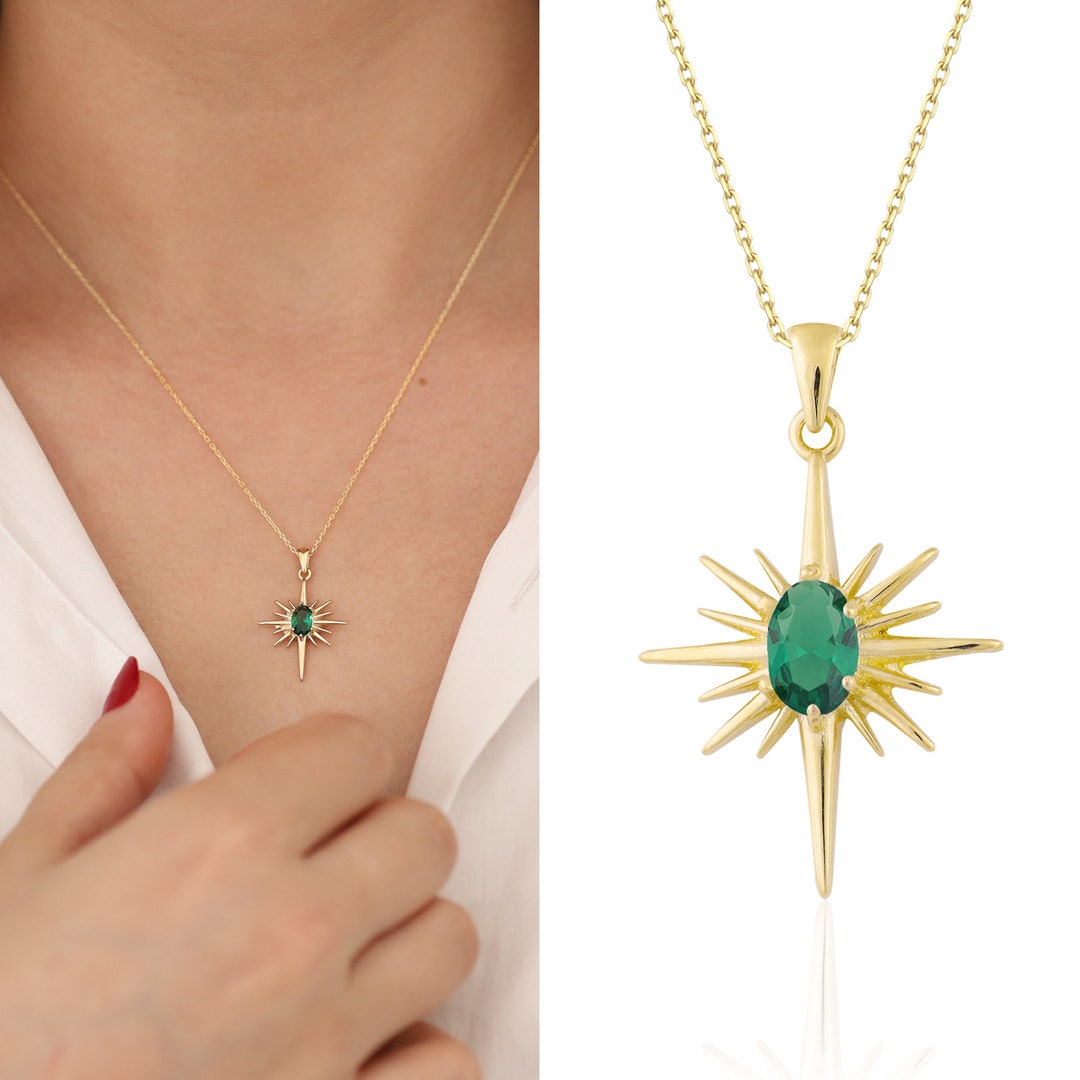 14K Gold Emerald North Star Necklace | Symbol Wisdom and Clarity ...