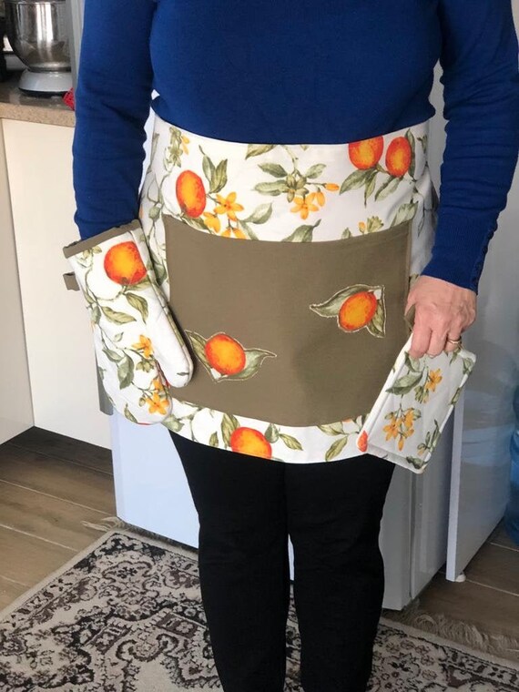 Orange Tree Half Apron and Oven Mitt Set Orange Waist Apron | Etsy