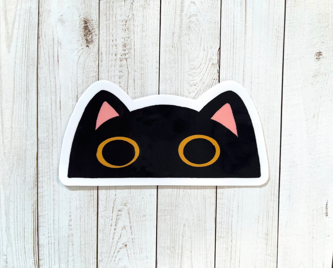 Peaking Black Cat Vinyl Sticker / Cute Cat Sticker - Etsy