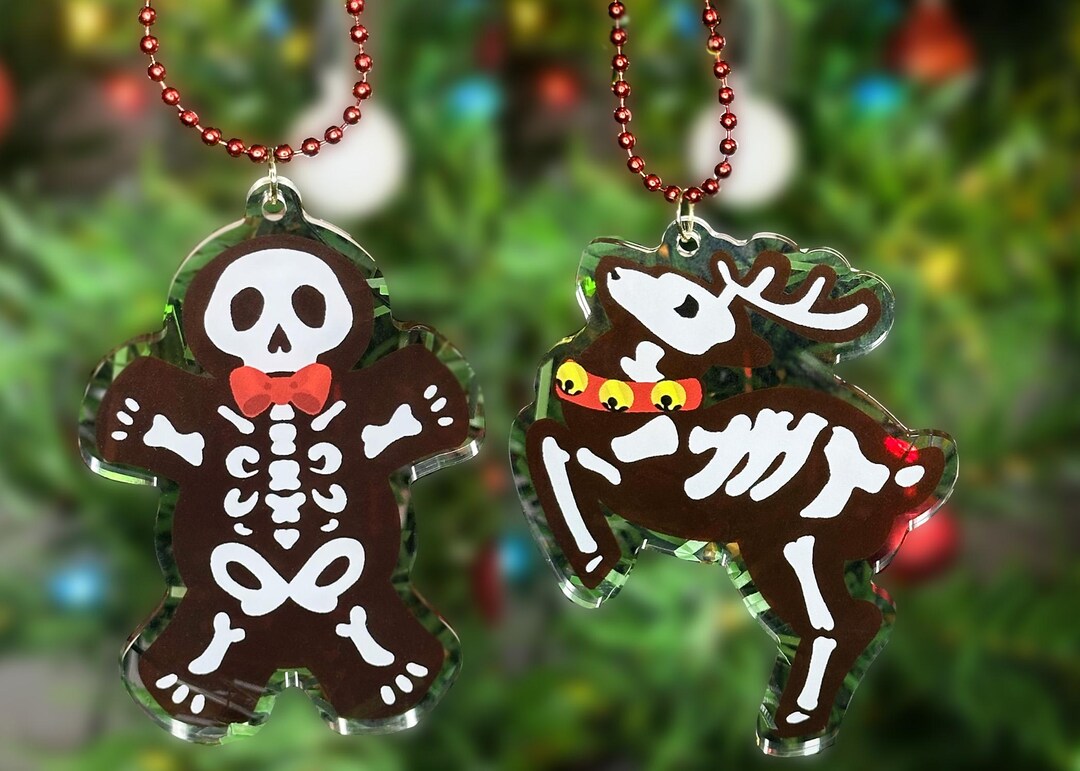 Gingerbread Man and Reindeer Skeleton Cookie SET Ornaments: - Etsy