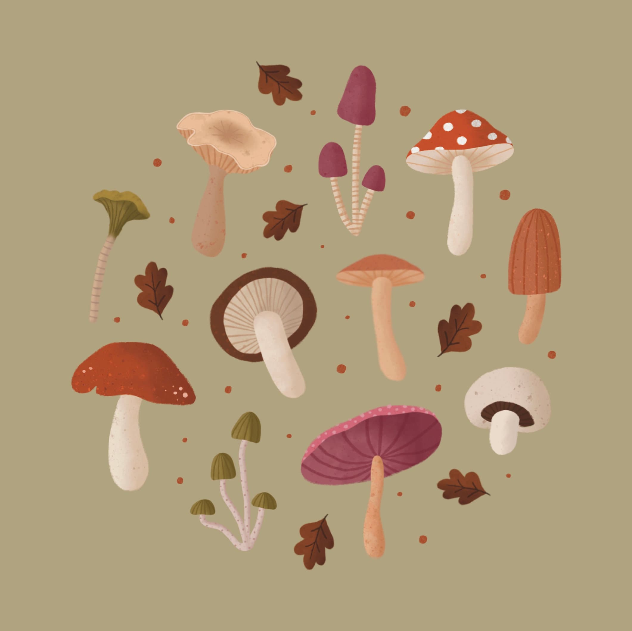 Impresión de setas de otoño / Ilustración digital A4 / Arte de pared ...