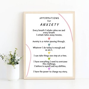 Positive Affirmations for Anxiety Poster,self-talk Print,motivational ...