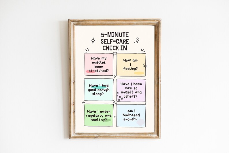 Self Care Check in Digital Poster Mental Health Art Well - Etsy