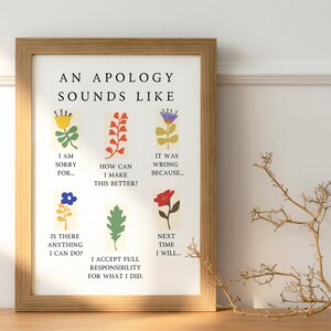 Apology Sounds Like Floral Calming Down Poster Therapist Gift Counselor ...