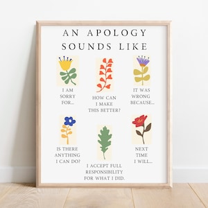 Apology Sounds Like Floral Calming Down Poster Therapist Gift Counselor ...