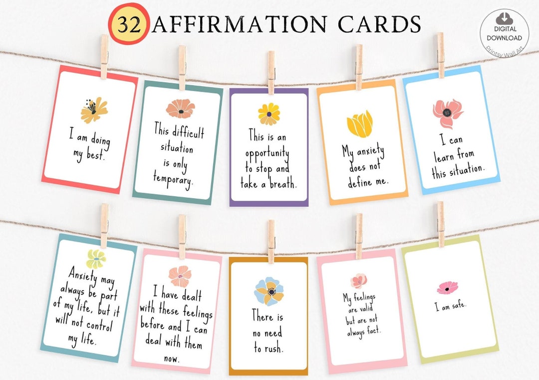 Positive Affirmation Cards,group Therapy Tools Anxiety Coping Statement ...