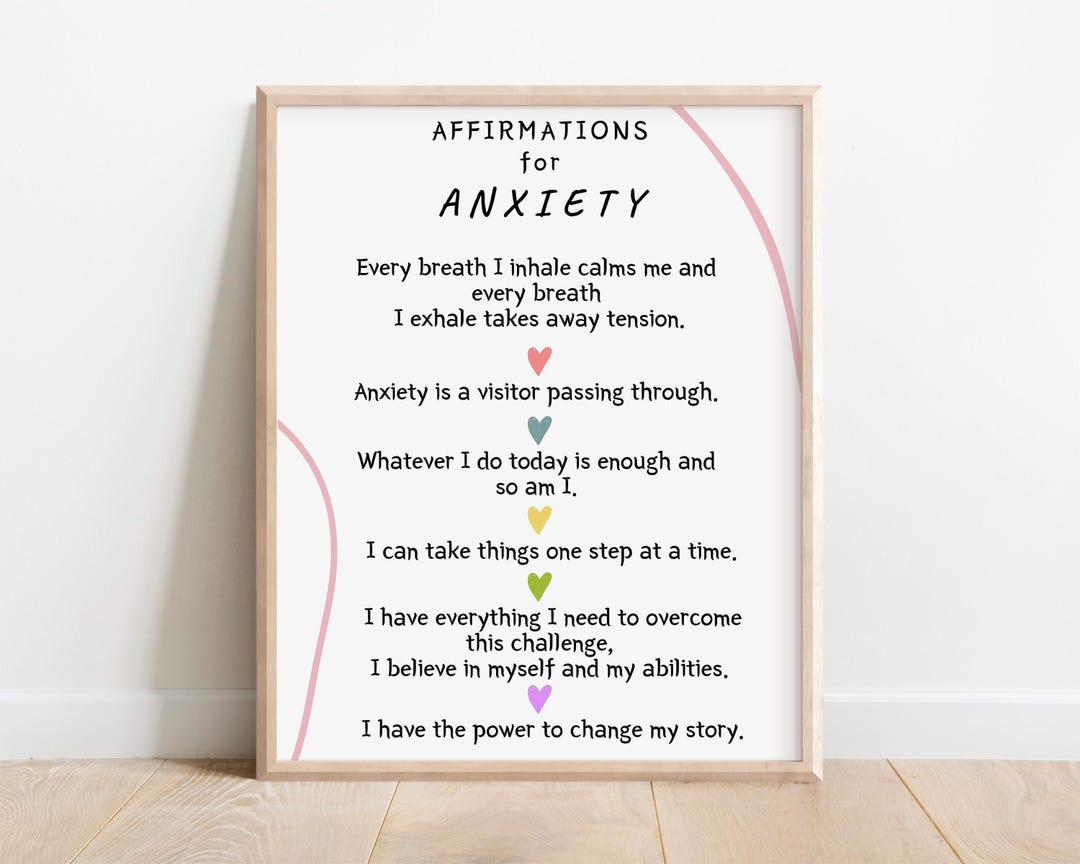 Positive Affirmations for Anxiety Poster,self-talk Print,motivational ...