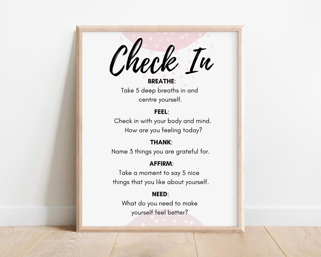 Self Care Check in Poster,therapy Office Decor,mental Health Wall Art ...