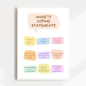 Anxiety Coping Statements Digital Poster,anxiety Help Mental Health ...