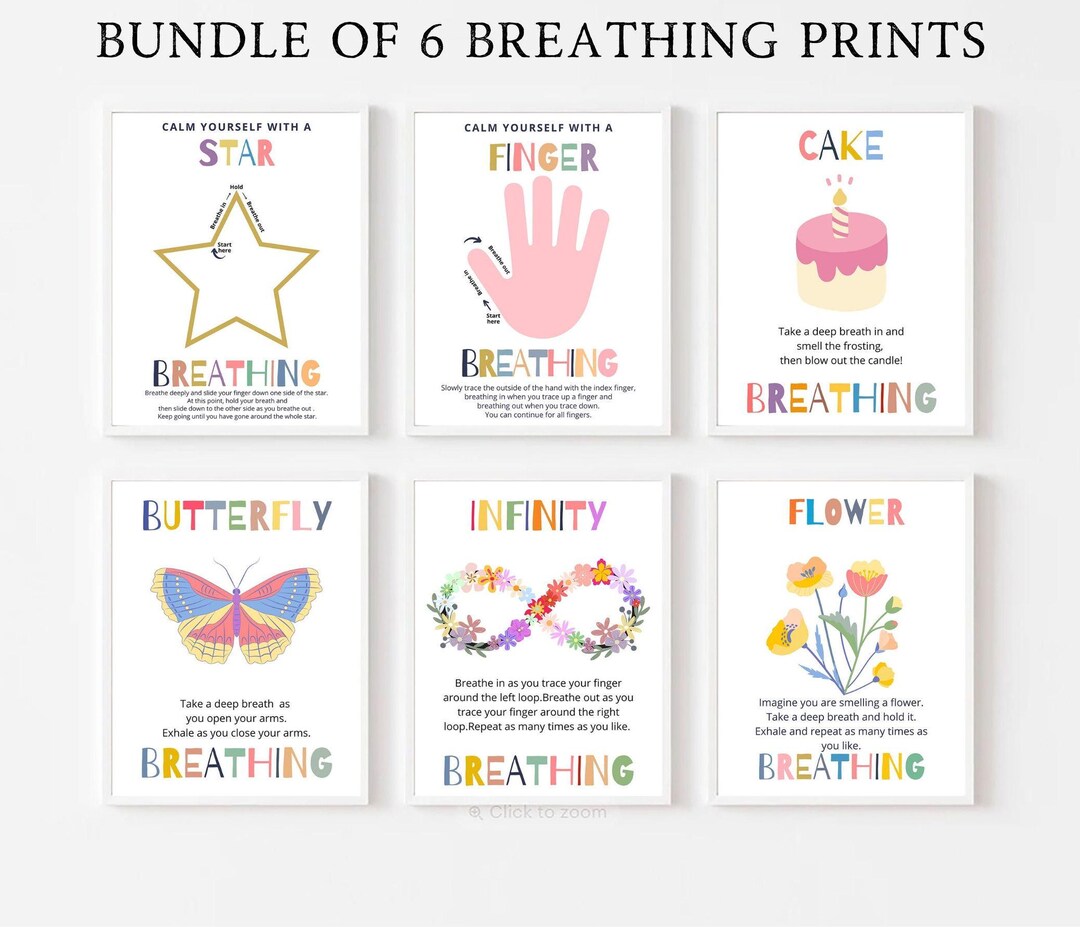 6 Breathing Posters Calming Corner Bundle Therapist Grounding Technique ...