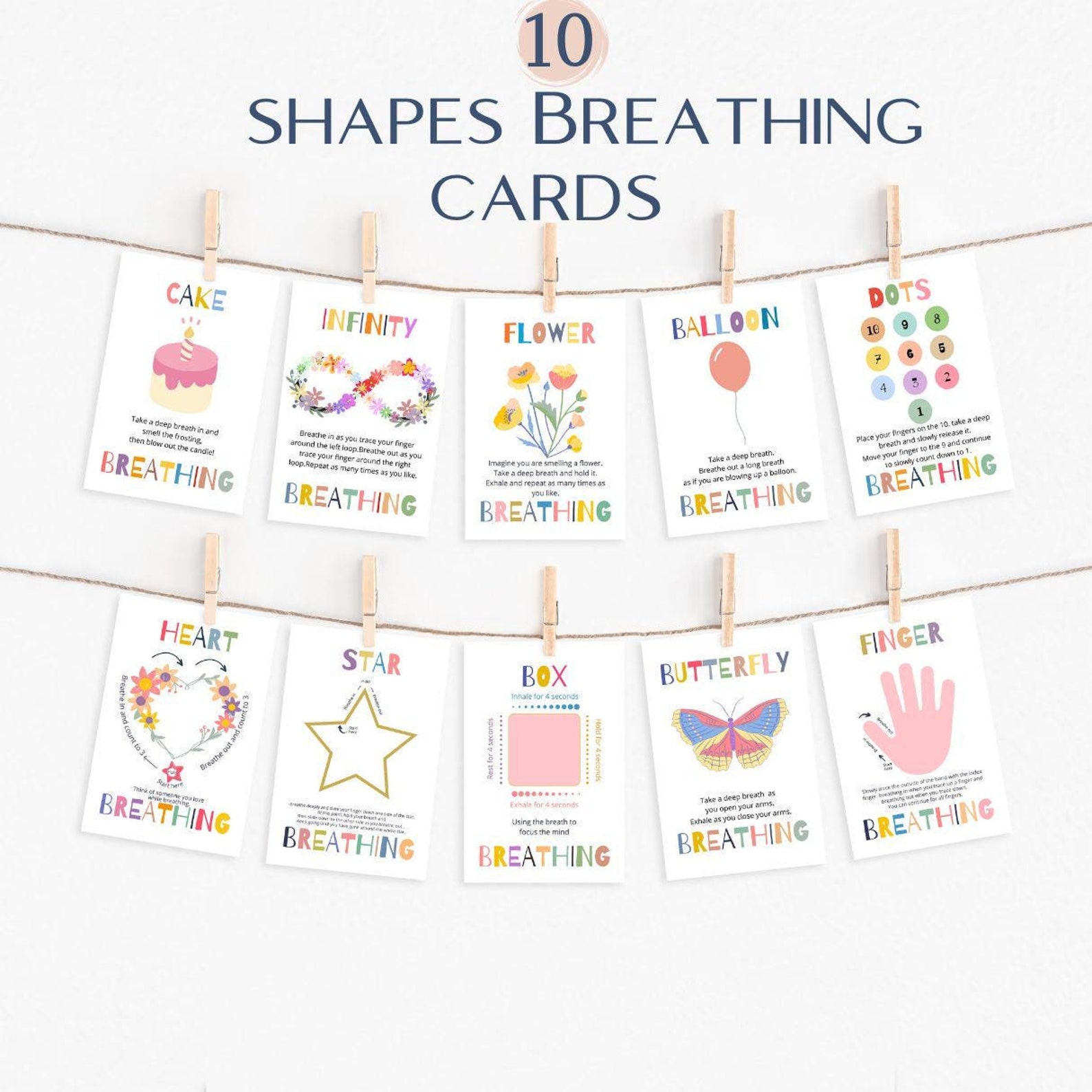 10 Breathing Cards Coping Skills Calm Down Corner Grounding Technique ...