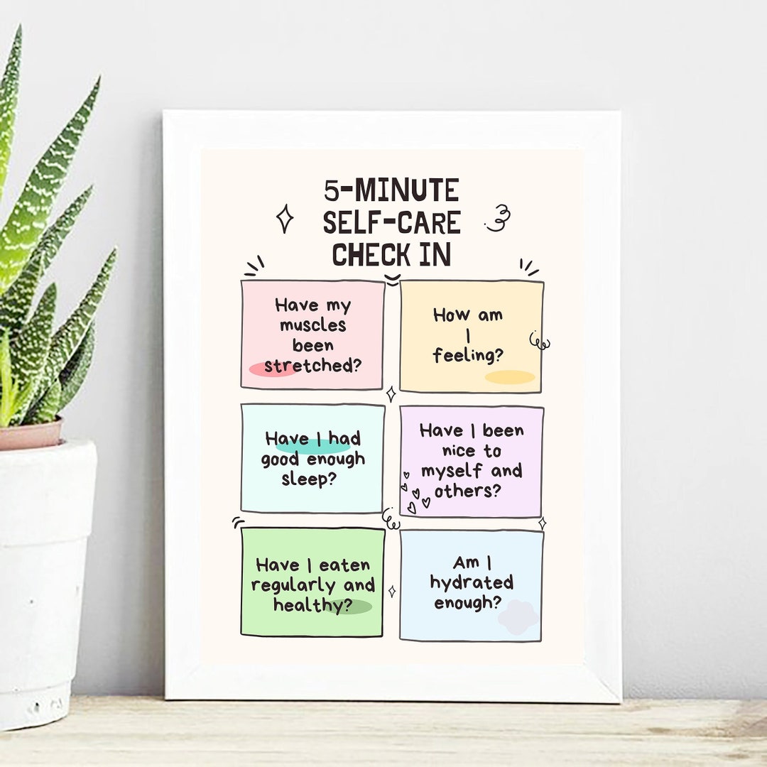 Self Care Check in Digital Poster, Mental Health Art, Well Being Print ...