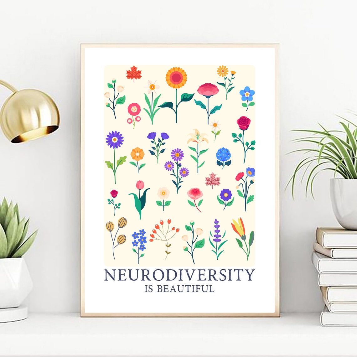 Neurodiversity Flower Market Digital Print,botanical Wall Art Brain Art ...