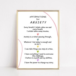 Positive Affirmations for Anxiety Poster,self-talk Print,motivational ...