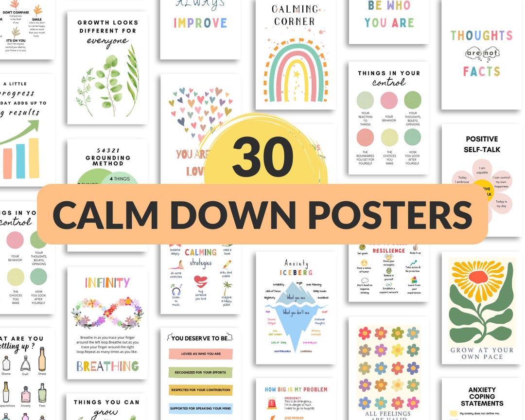 30 Calming Down Corner Posters Counselor Bundle Therapist Decor Anxiety ...