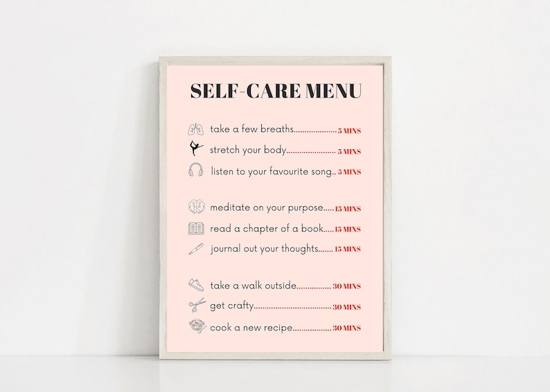 Self Care Menu Poster: Mental Health Art (digital Download) - Etsy