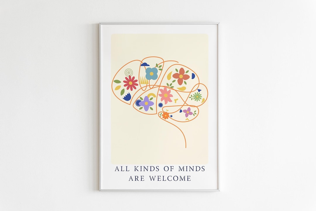 Neurodiversity Equality Floral Poster Brain Art Therapy Room Decoration ...