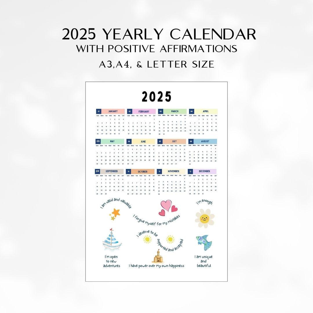 2025 Calendar Positive Affirmations Printable 2025 Wall Calendar New ...