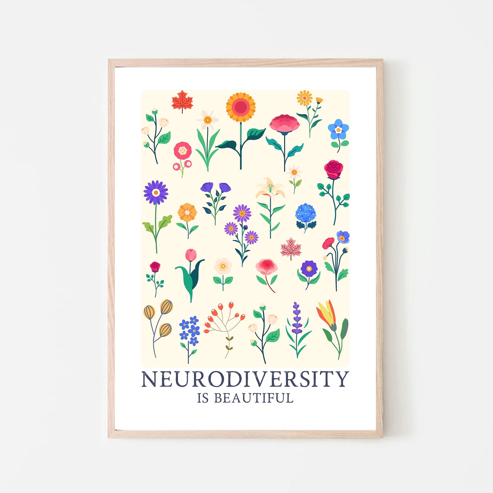 Neurodiversity Flower Market Digital Print,botanical Wall Art Brain Art ...