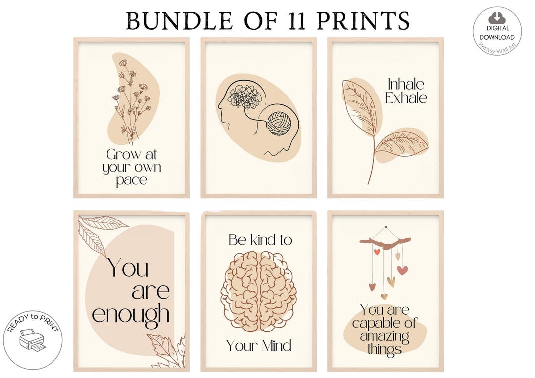 Boho Therapy Office Prints: Mental Health Posters, Set of 11 (digital ...