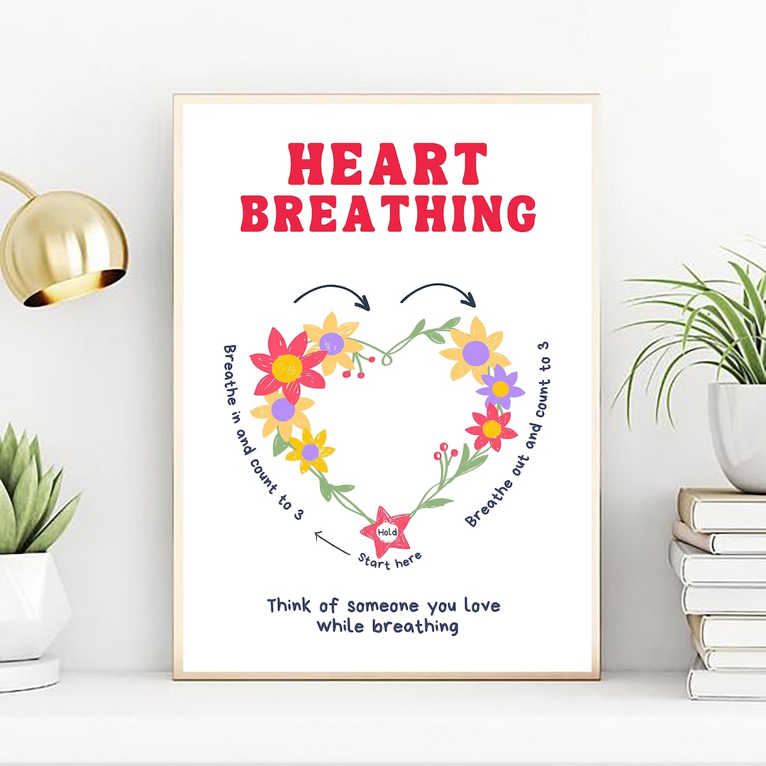 Heart Breathing Poster,calming Technique Print Grounding Mindfulness ...