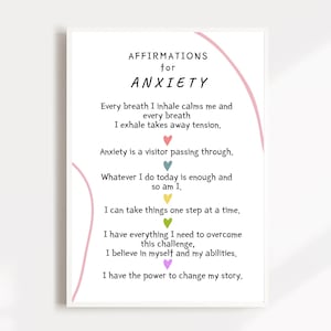 Positive Affirmations for Anxiety Poster,self-talk Print,motivational ...