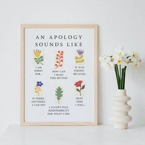 Apology Sounds Like Floral Calming Down Poster Therapist Gift Counselor ...