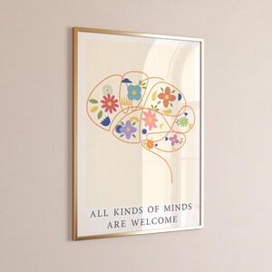 Neurodiversity Equality Floral Poster Brain Art Therapy Room Decoration ...